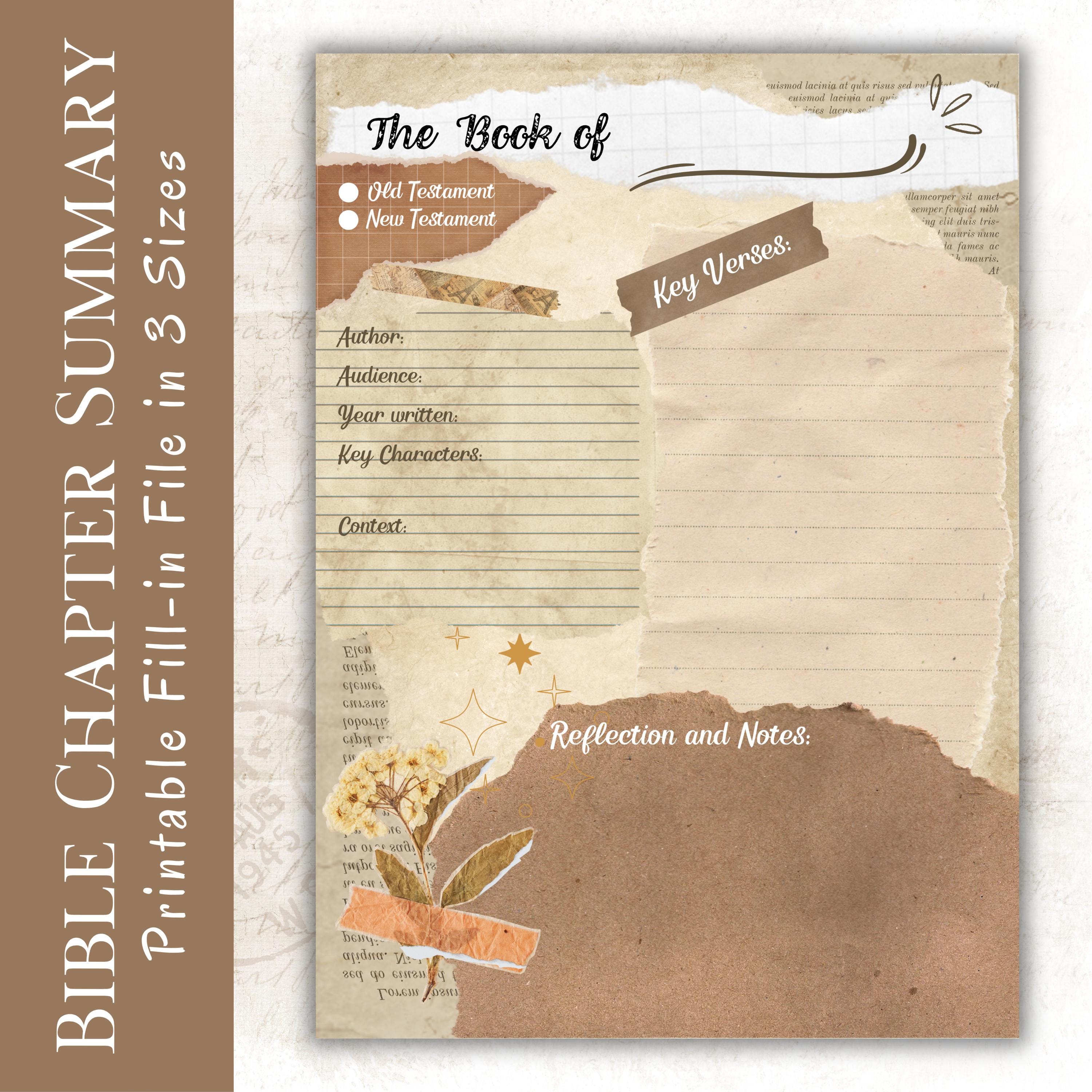 Vintage Bible Chapter Summary Template: Bible Inserts Junk Journal ...