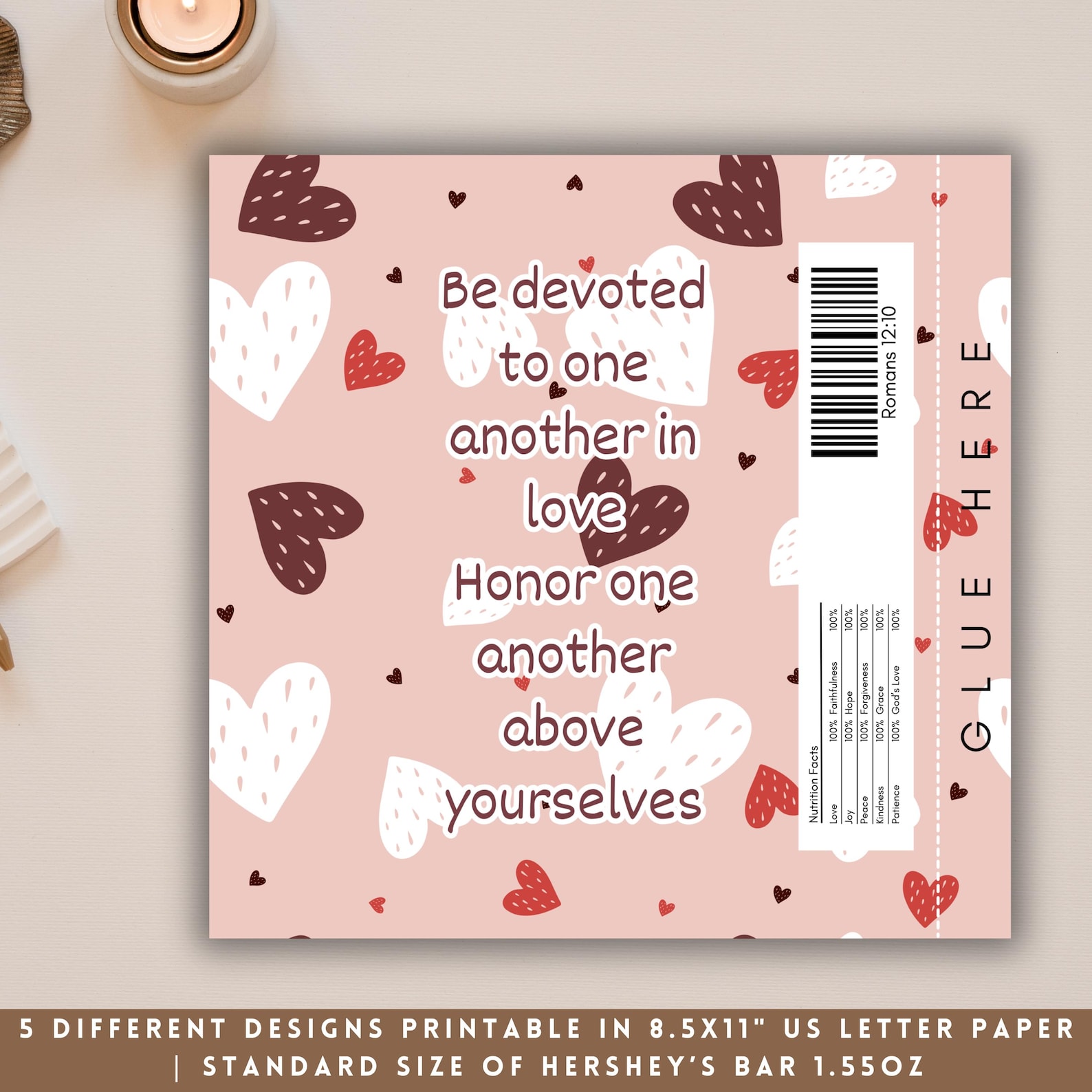 Printable Chocolate Bar Wrapper With Bible Verses About Love | Heart's ...