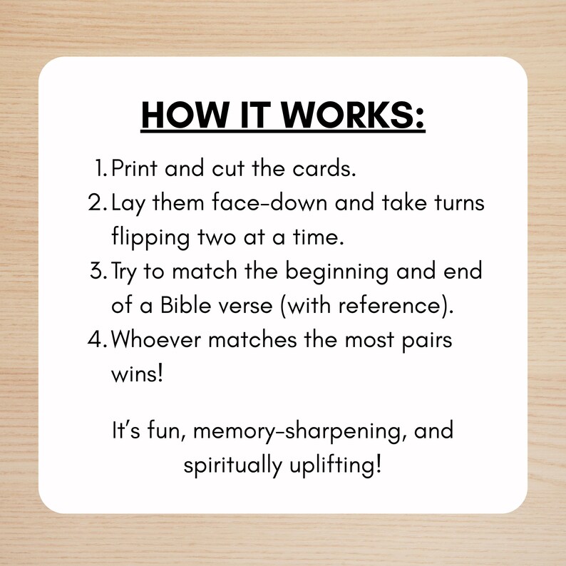 Printable Bible Verse Memory Matching Card Game: Christian Family Fun ...