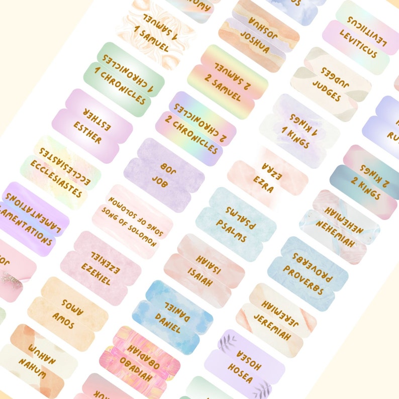 Printable Bible Tabs in Pastel Colors | Bible Journaling | 66 Books of ...