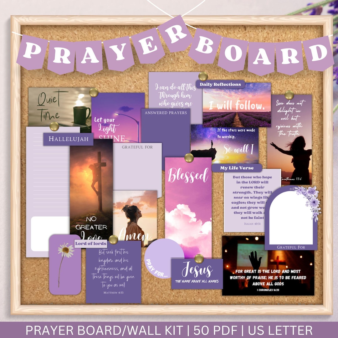 Printable Purple Lavender Prayer Board Kit: Christian Photo Wall ...