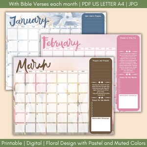 2025 Printable Christian Watercolor Floral Calendar | Landscape | US ...