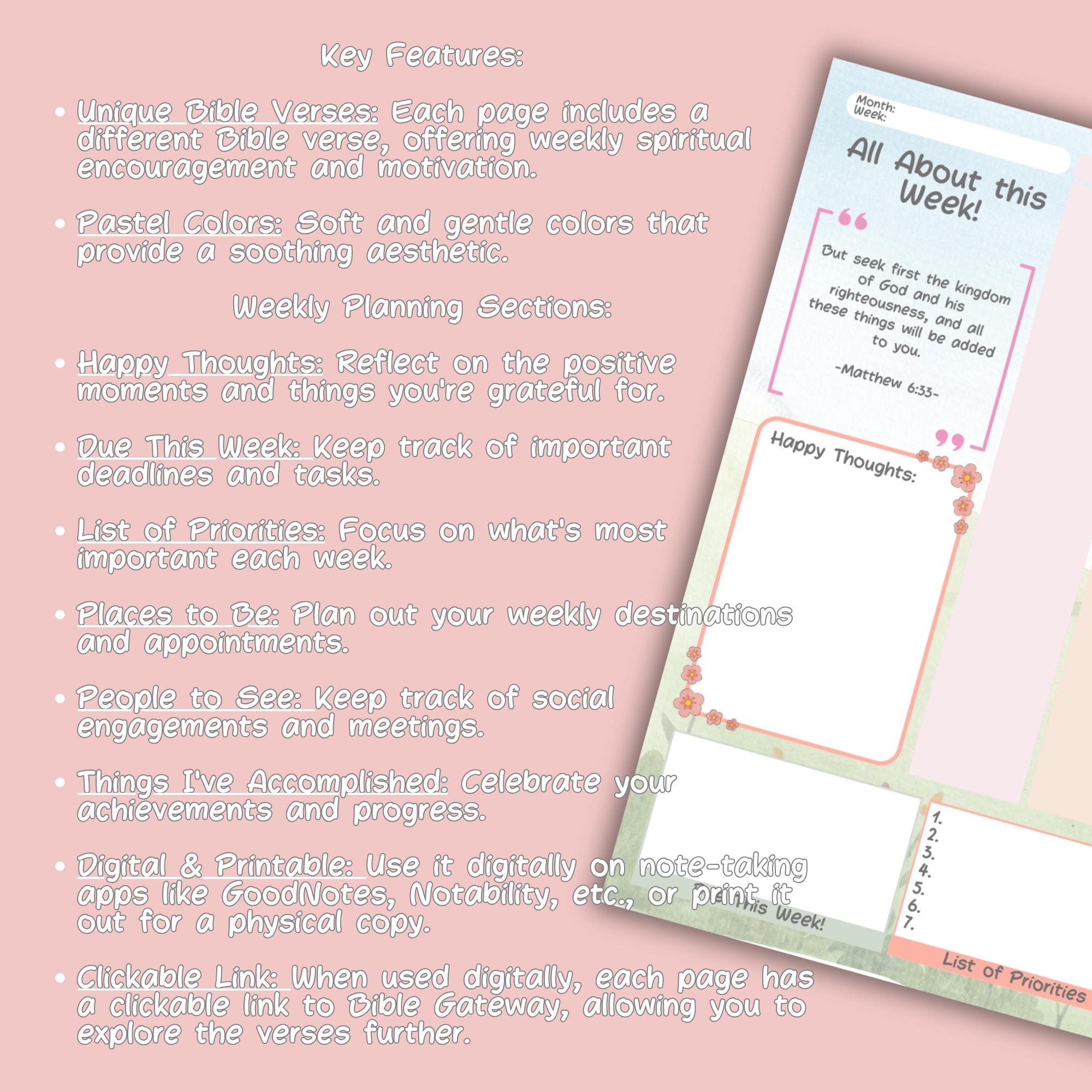 Bible Verses Weekly Planner | Printable | Colorful Pastel | Verse of ...