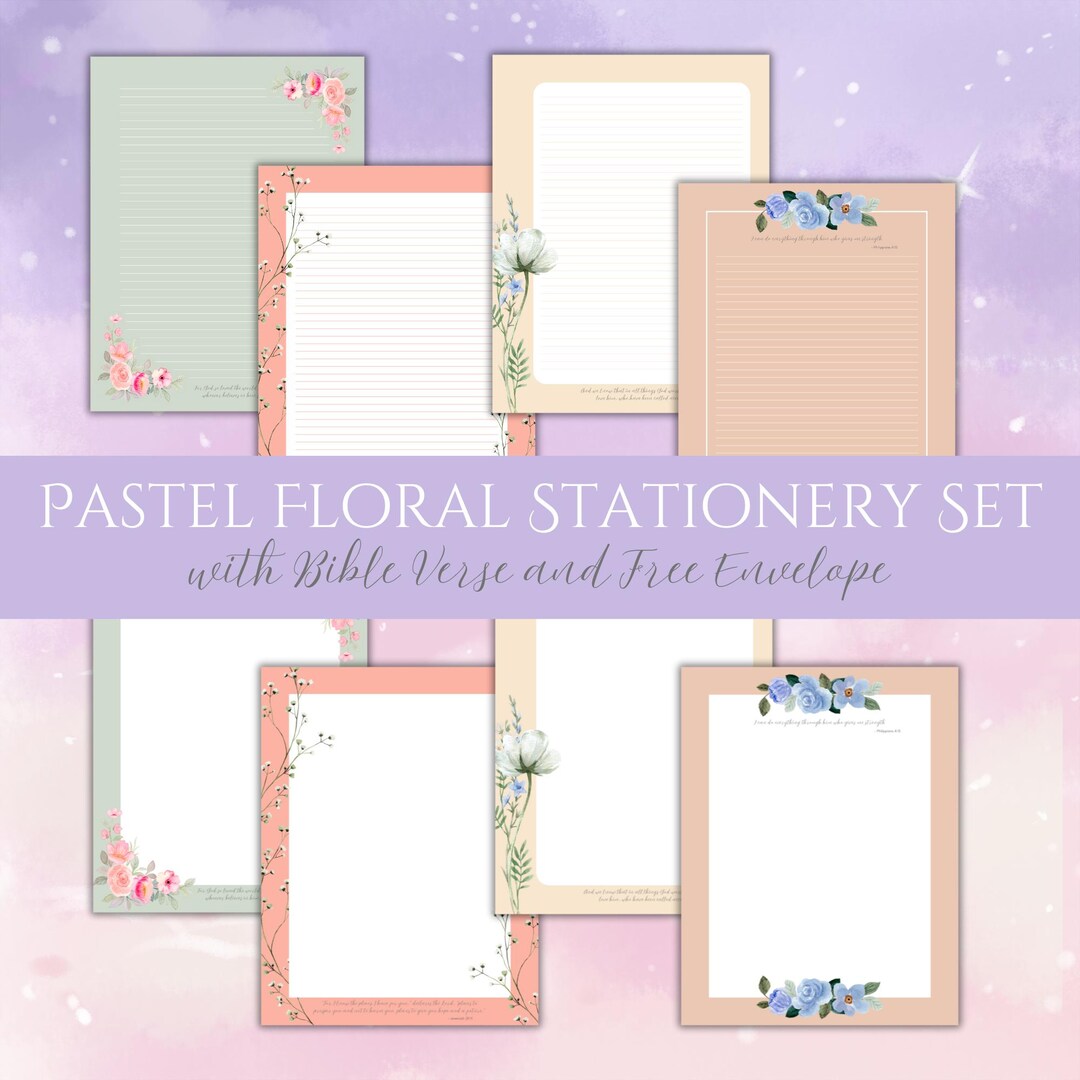 Christian Printable Stationery With Envelope | Floral | US Letter ...