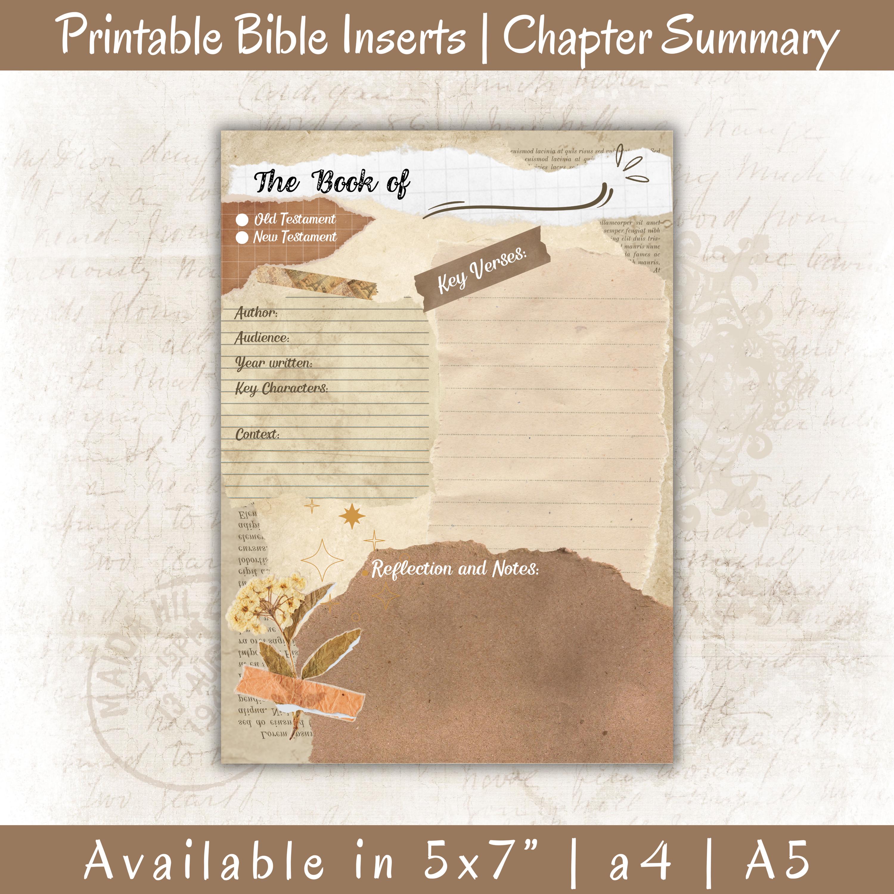 Vintage Bible Chapter Summary Template: Bible Inserts Junk Journal ...