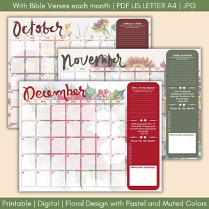 2025 Printable Christian Watercolor Floral Calendar | Landscape | US ...