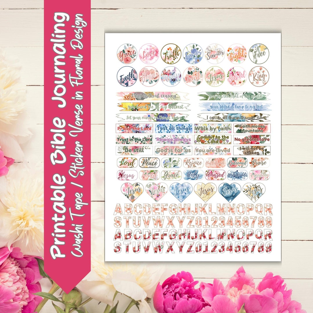 Printable Bible Verse Stickers in Floral Design | Verse Margin | Bible ...