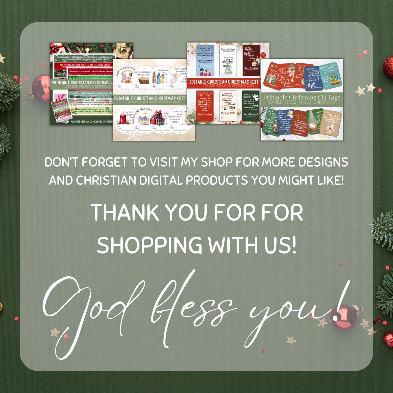 10 Printable Merry Christmas Card, Bible Verse Christian Card, Nativity ...