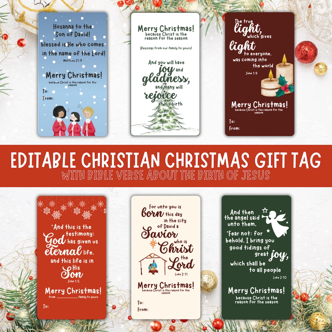 Editable Christian Christmas Gift Tags, Bible Verses, Birth of Christ ...