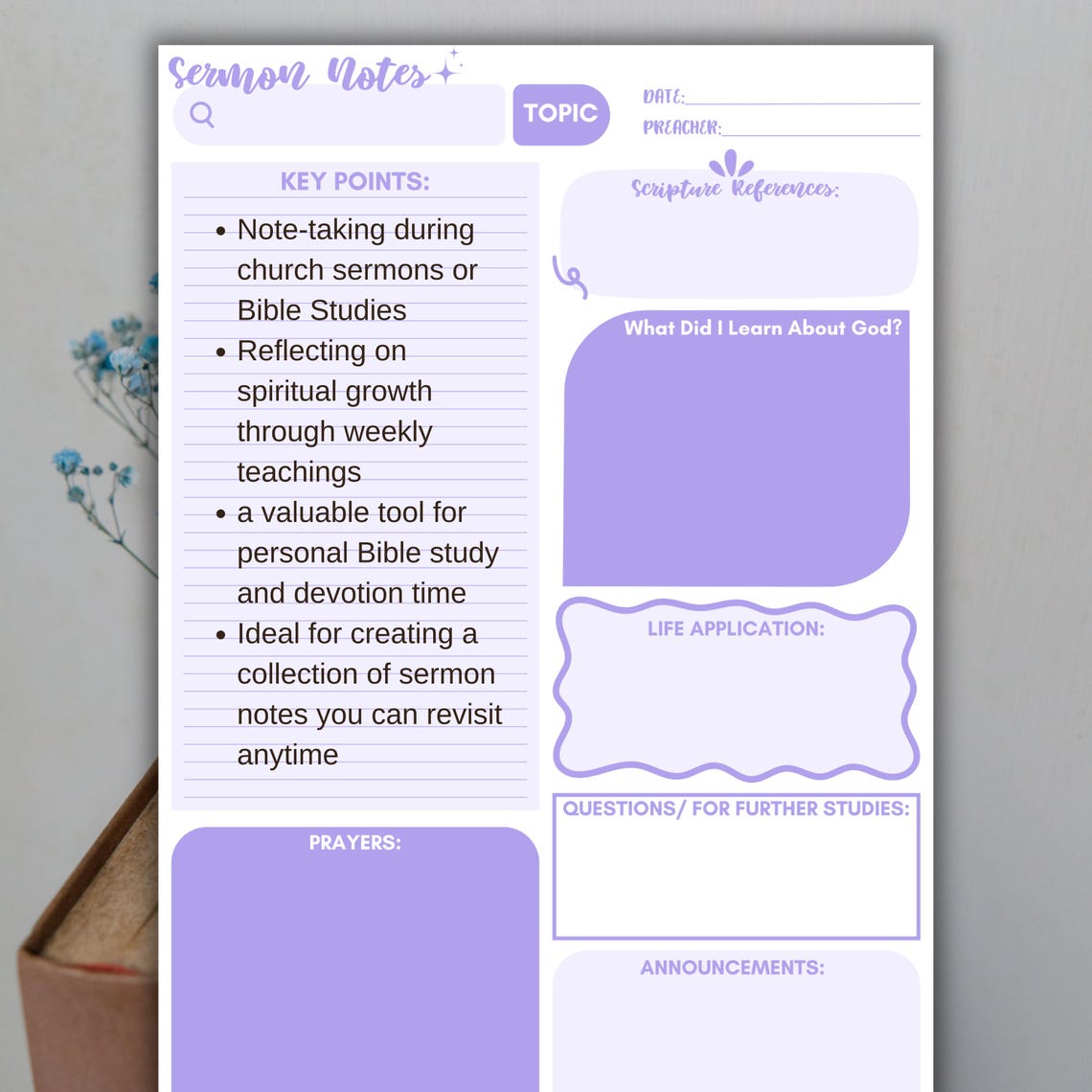 Printable Sermon Notes | Digital Bible Study Journal | Church Service ...