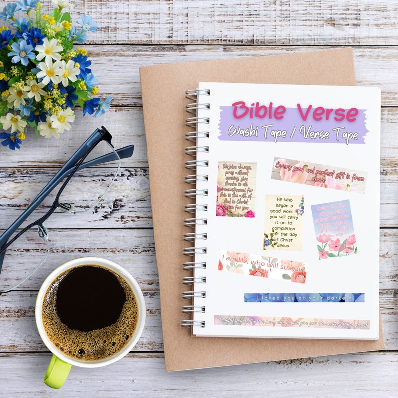 Colorful Floral Bible Stickers Bundle: Washi Tape, Scripture Stickers ...