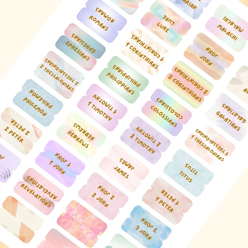 Printable Bible Tabs in Pastel Colors | Bible Journaling | 66 Books of ...