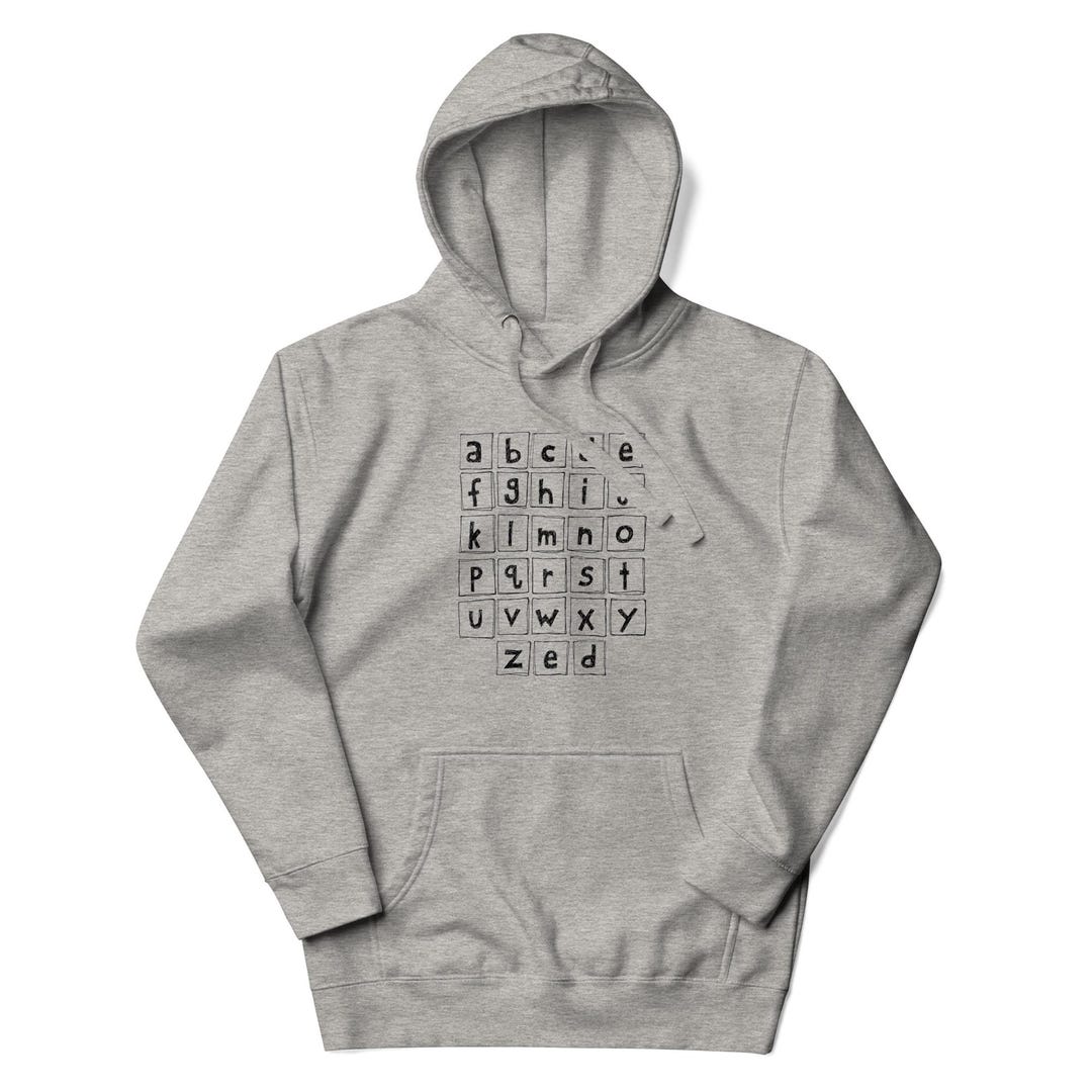 ABC Alphabet Lettering Handwritten Grey Hoodie Sweatshirt - Etsy