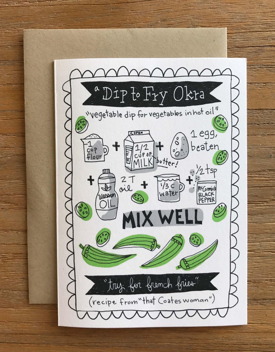 Dip to Fry Illustrated Family Recipe Greeting Card - Etsy