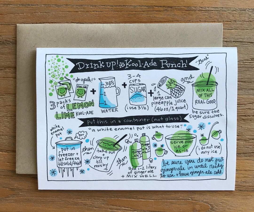 Kool Ade Party Punch Illustrated Family Recipe Greeting Card - Etsy