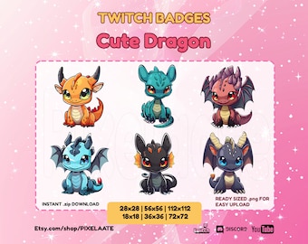 Cute Dragon Sub Badges Twitch | Twitch Sub Emotes | Twitch Bit Badges ...