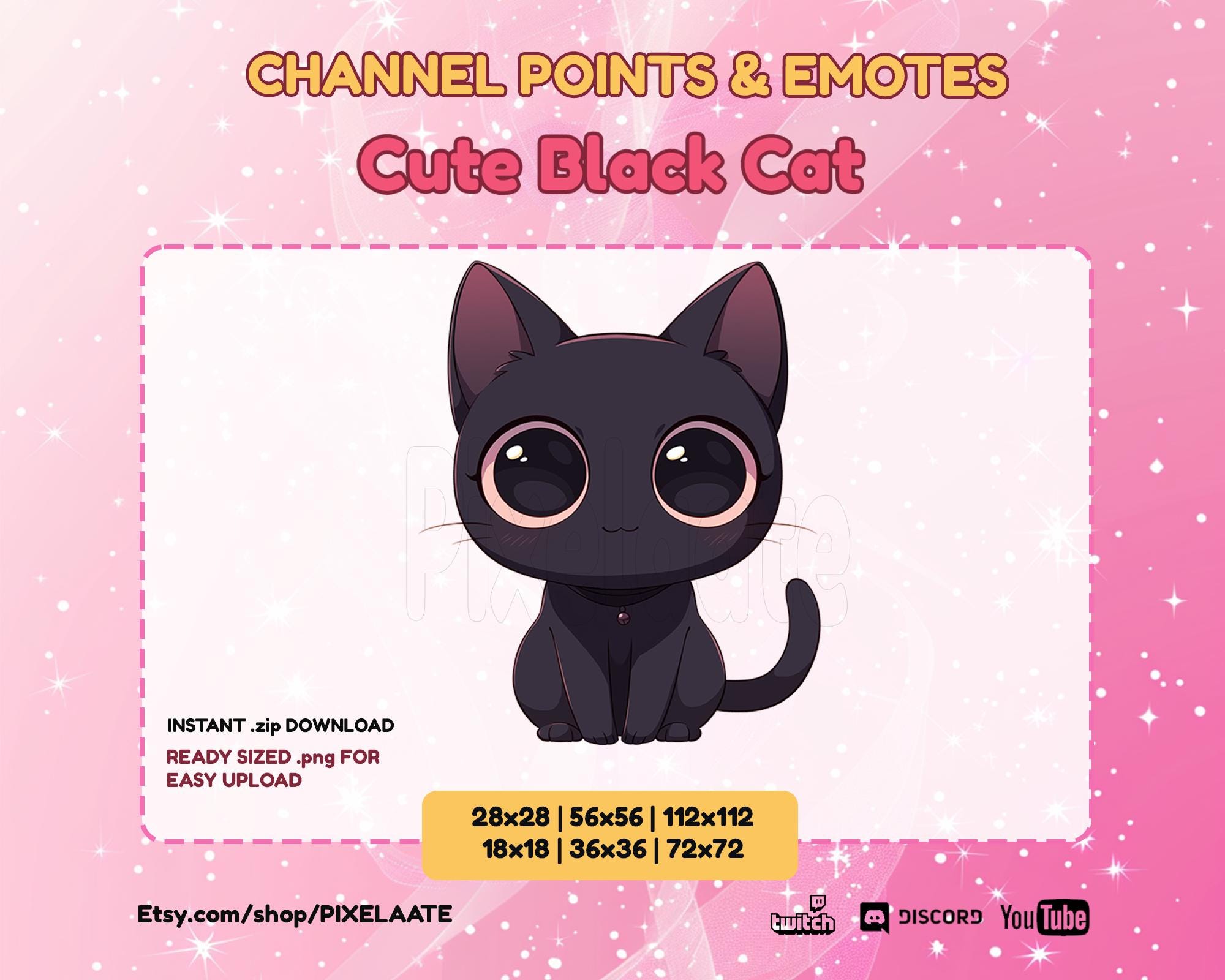 Cute Black Cat Channel Point | Black Kitty Emote | Kawaii Cat Channel ...