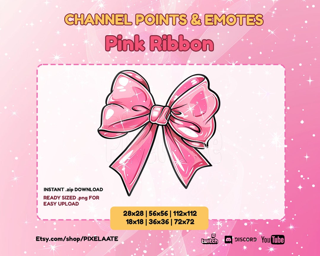 Cute Pink Ribbon Channel Point Pink Bow Emote Adorable Kawaii Emojis ...