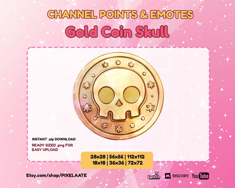 Gold Skull Coin Channel Point Gold Skull Coin Emote Kawaii Emojis Icon ...