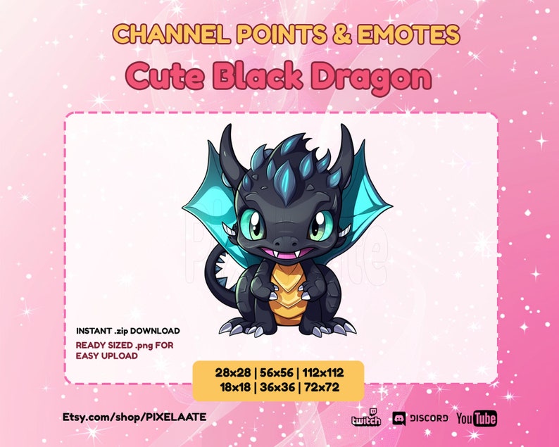 Cute Black Dragon Channel Point | Dragon Emote | Kawaii Emojis Channel ...