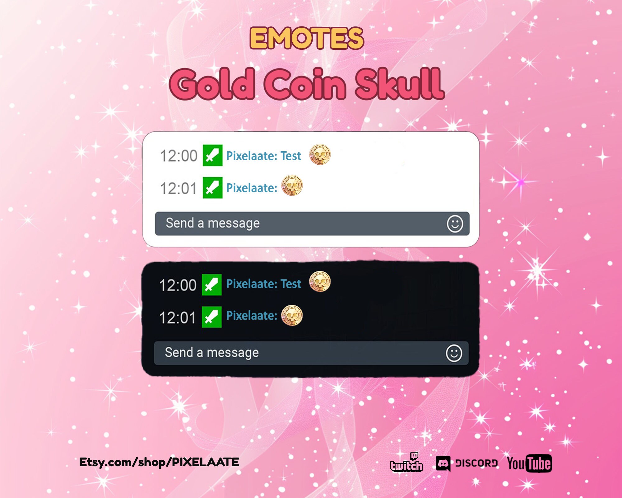 Gold Skull Coin Twitch and Youtube Stream Assets Cute and Kawaii Emotes ...