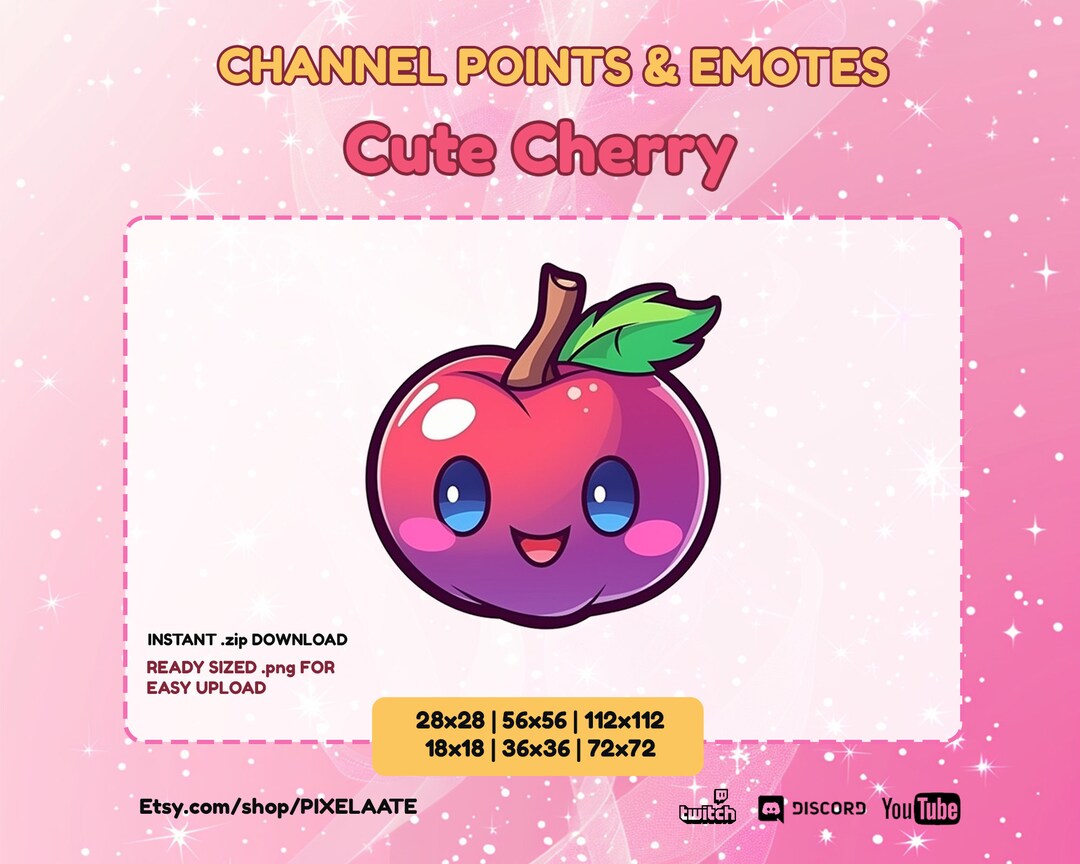 Cute Happy Cherry Channel Point Cherry Smile Emote Kawaii Adorable ...