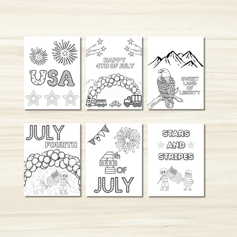 Printable 4th of July Coloring Pages, Six Coloring Pages for Kids, 4th ...