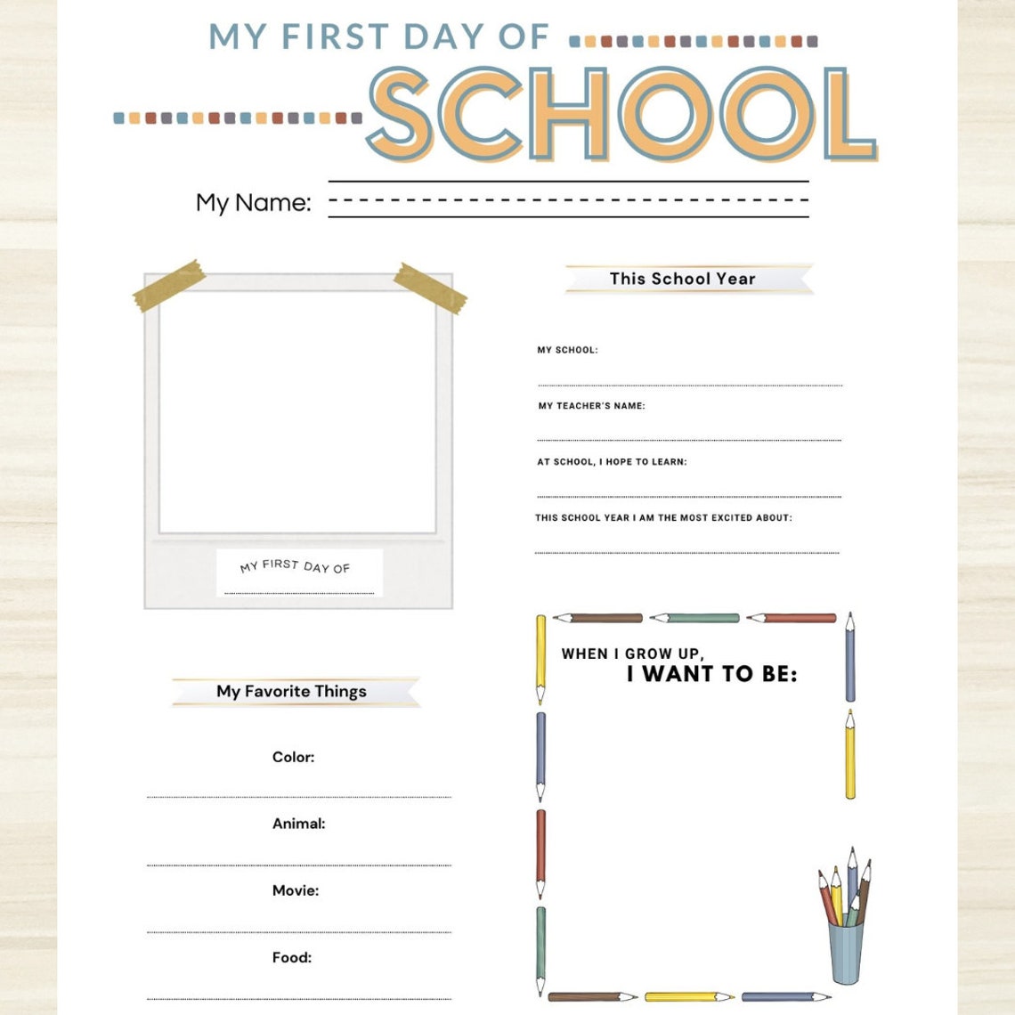 My First Day of School Printable, Digital Download, New School Year ...