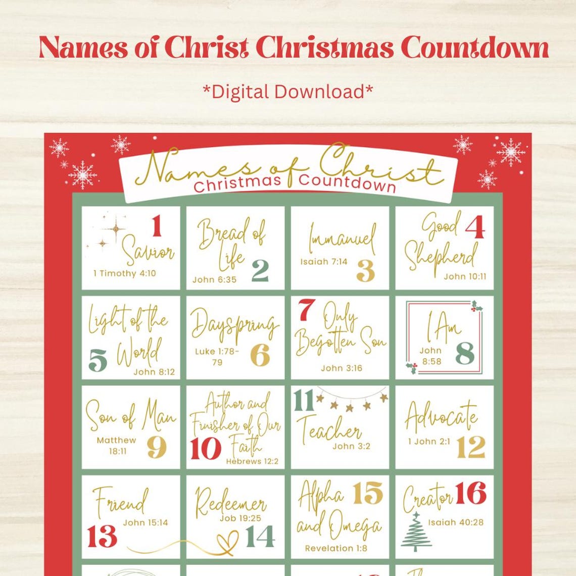 Names of Christ Printable, Christmas Countdown, Advent Calendar ...
