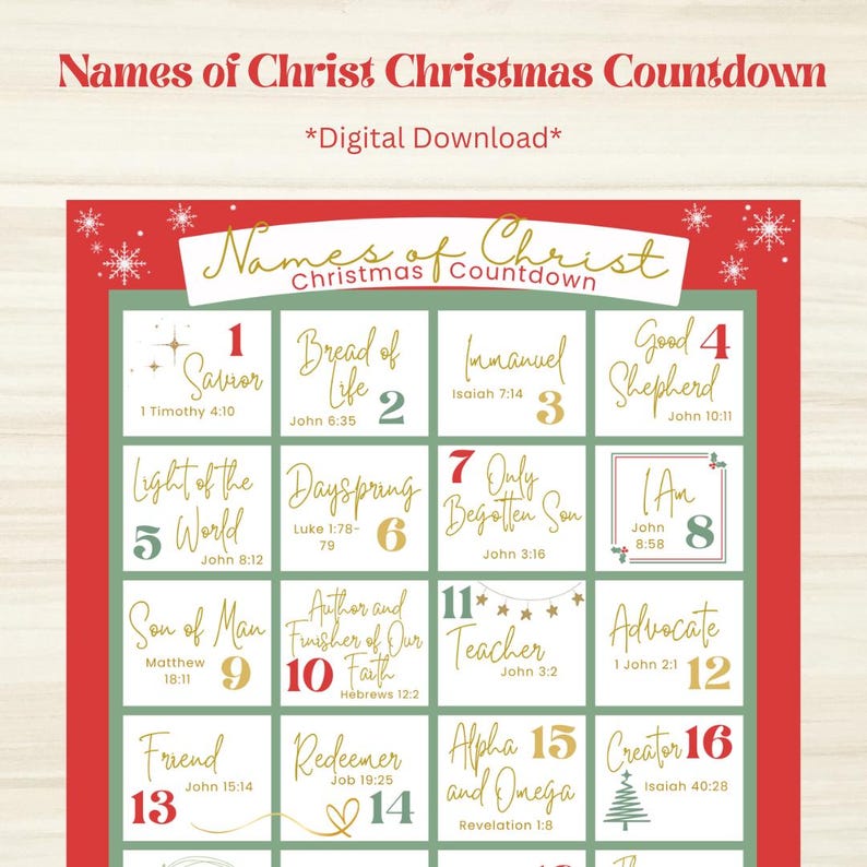 Names of Christ Printable, Christmas Countdown, Advent Calendar ...