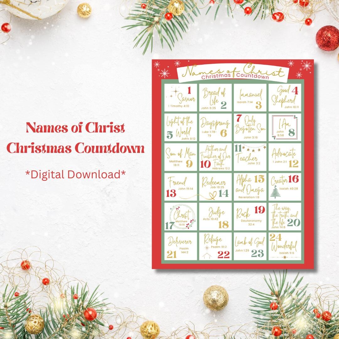 Names of Christ Printable, Christmas Countdown, Advent Calendar ...