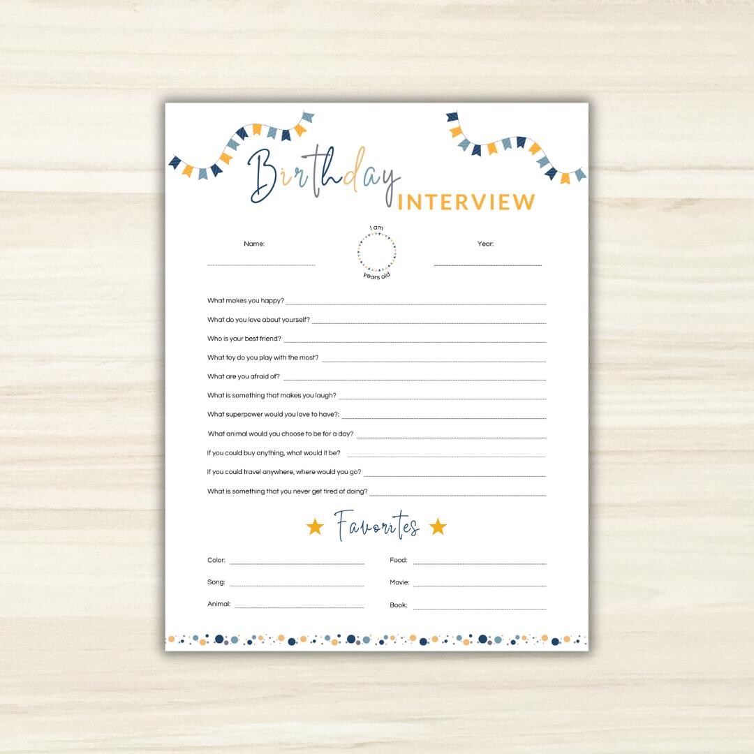 Birthday Interview Printable, Birthday Keepsake, Journal Printable ...