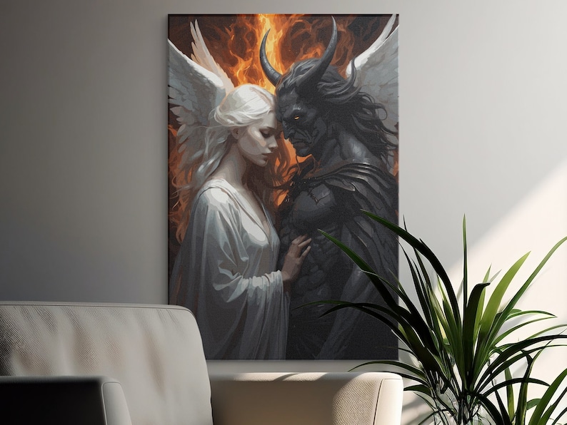 Fantasy Angel and Demon Art Print, Digital Download, Gothic Wall Art ...