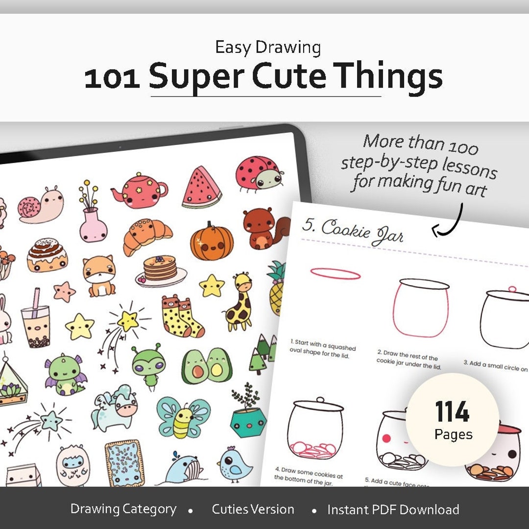 Drawing 101 Super Cute Things, Fun Easy Lessons. Guide Draw Covering ...