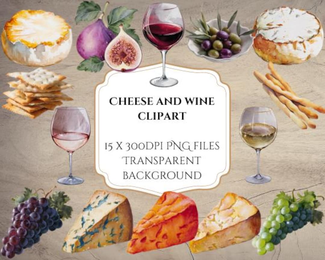 Cheese Board and Wine Clipart Set, 15 High Resolution PNG Files ...