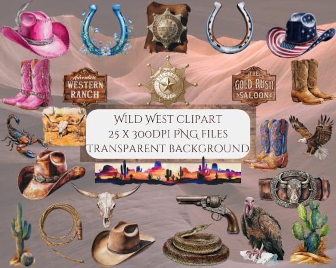 Wild West Clipart Set: Cowboy, Cowgirl, Desert PNG Files (digital ...