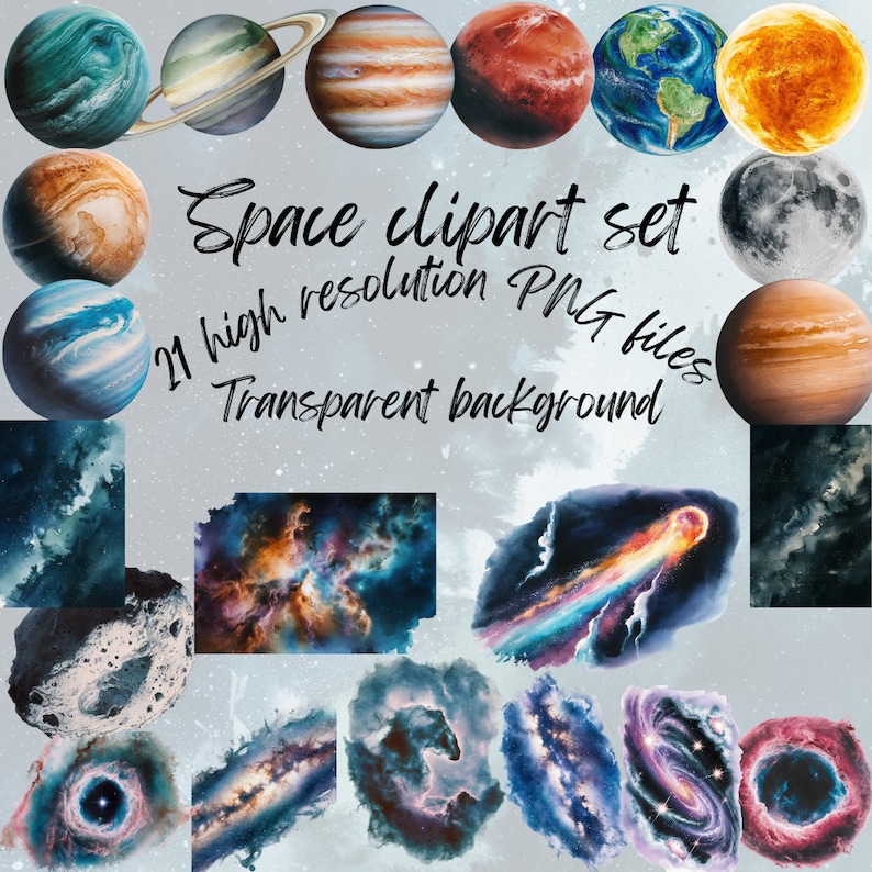 Space Clipart Set, 21 High Resolution PNG Files, Transparent Background ...
