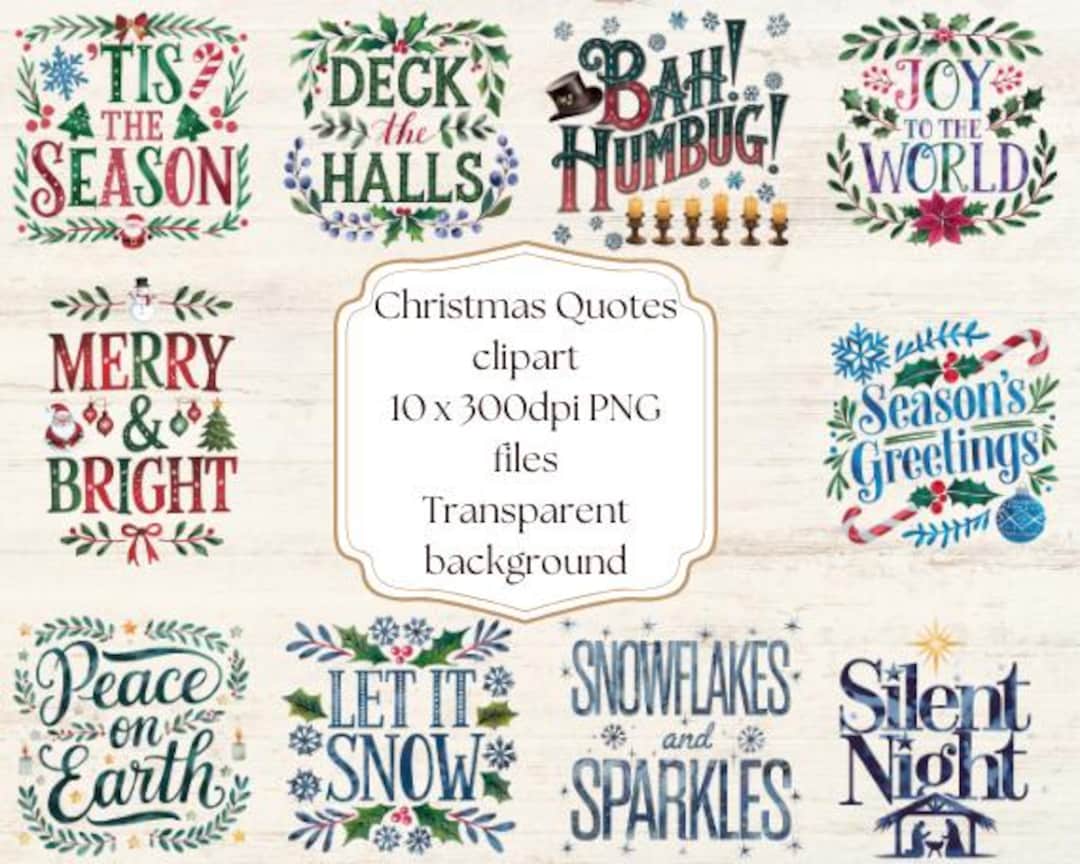 Christmas Quotes Png Clipart Set, 10 High Resolution PNG Files ...