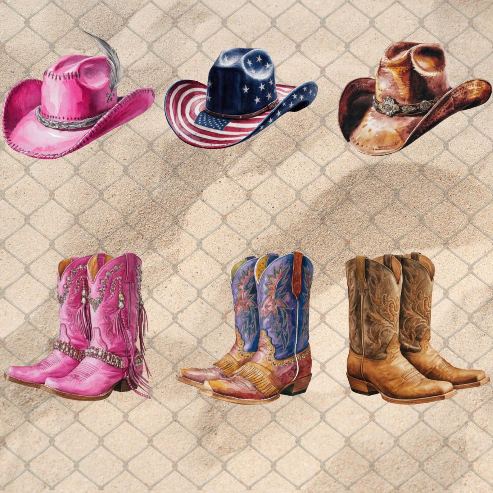 Wild West Clipart Set: Cowboy, Cowgirl, Desert PNG Files (digital ...