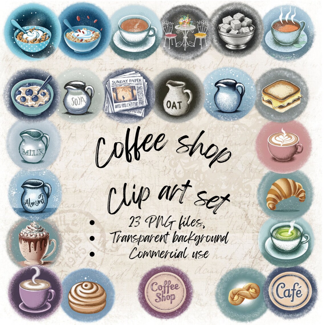 Coffee Shop Clip Art Set 23 High Resolution PNG Files With Transparent ...