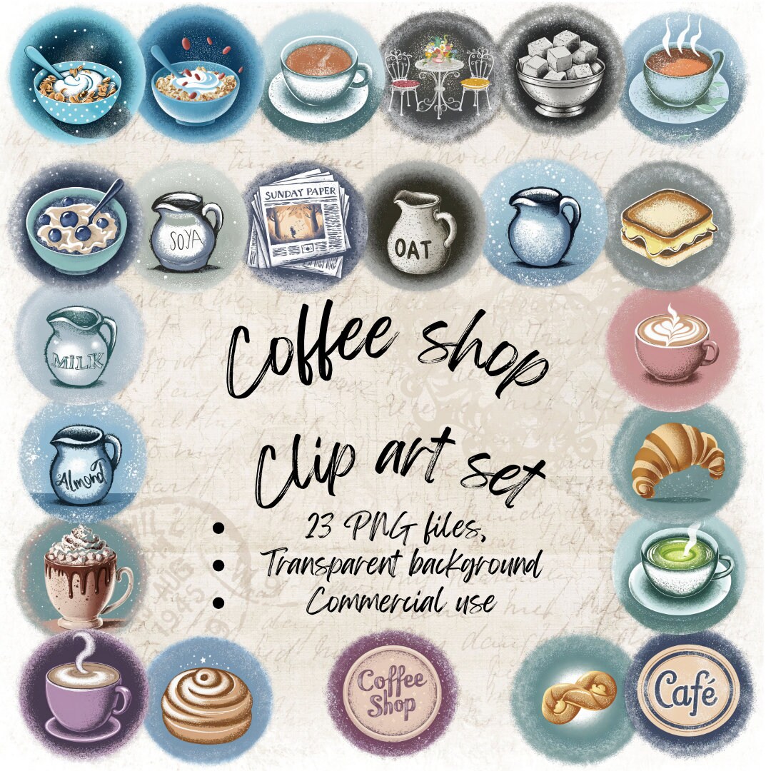 Coffee Shop Clip Art Set 23 High Resolution PNG Files With Transparent ...