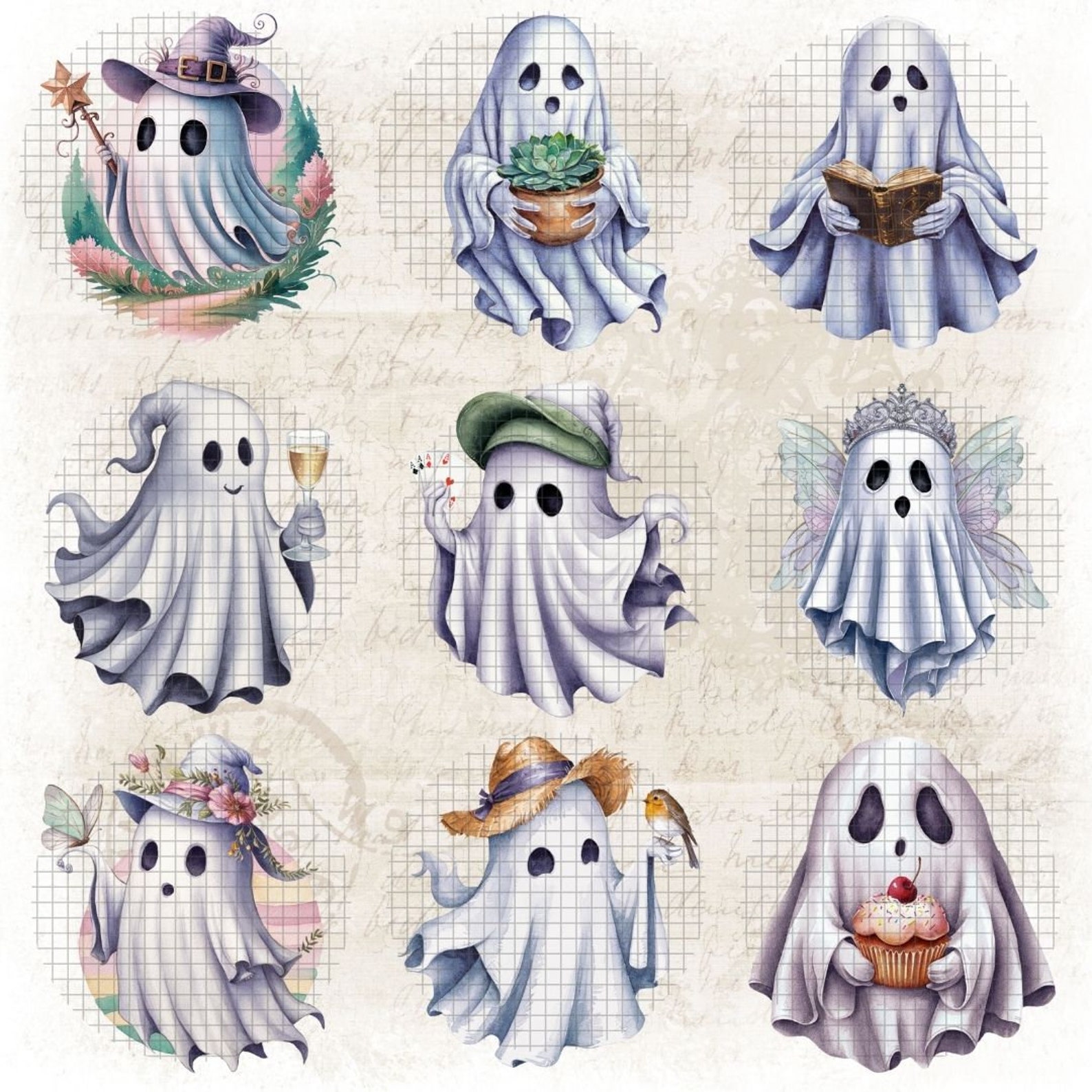 Cute Ghosts Clip Art Set 18 High Resolution PNG Files With Transparent ...
