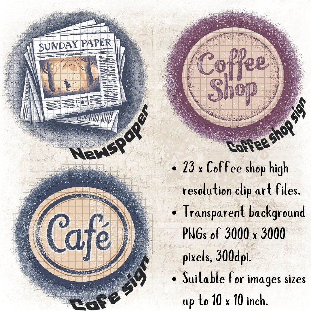 Coffee Shop Clip Art Set 23 High Resolution PNG Files With Transparent ...