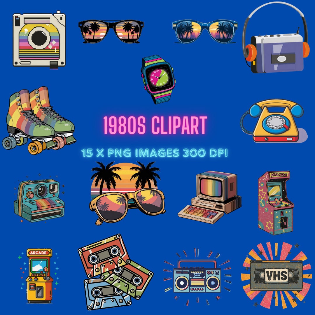 1980s Clip Art Set of 15 High Resolution PNG Files With Transparent ...