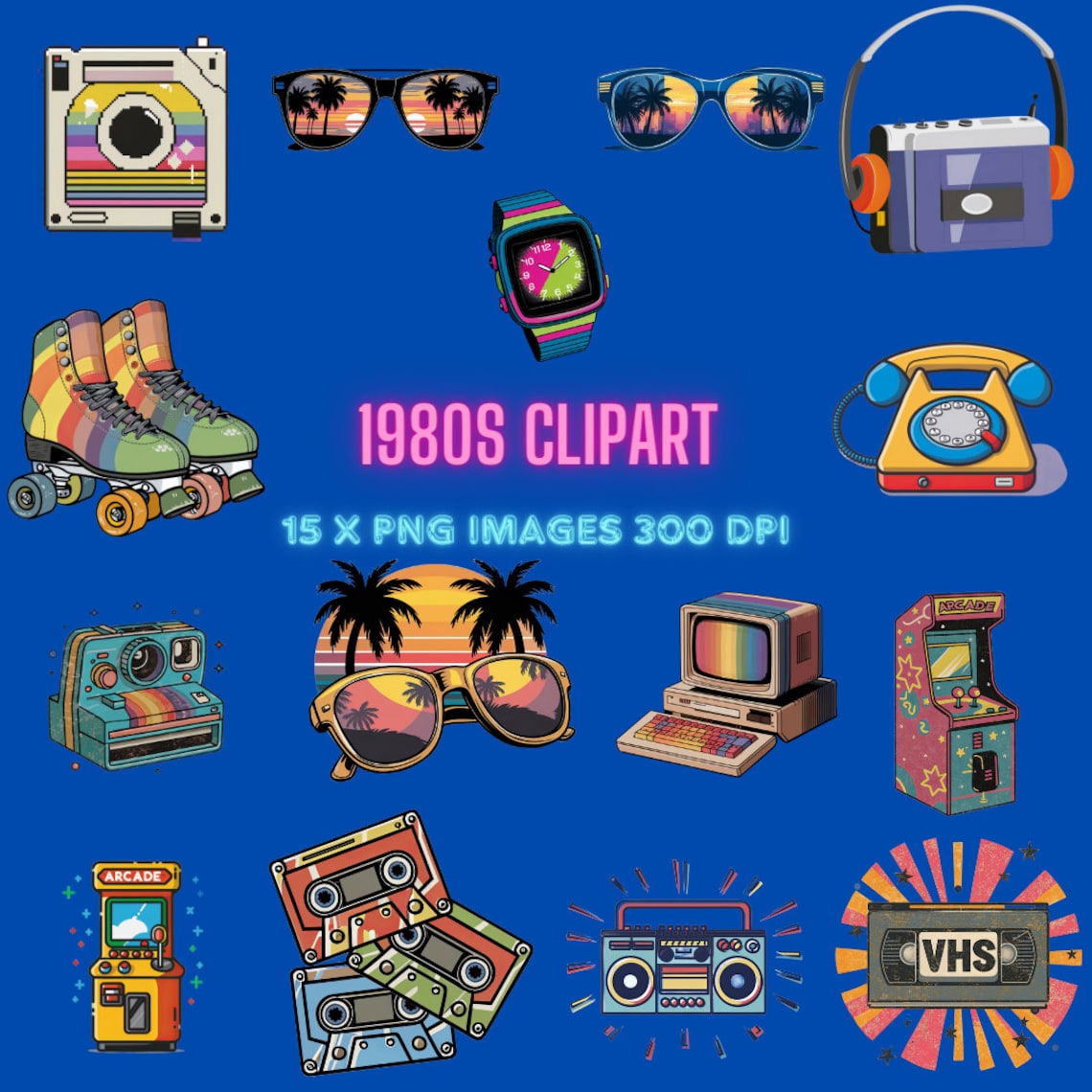 1980s Clip Art Set of 15 High Resolution PNG Files With Transparent ...