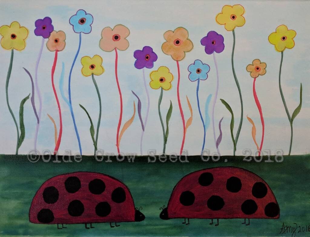 Ladybugs and Flowers Watercolor Painting 9x12 Original Folk Art - Etsy
