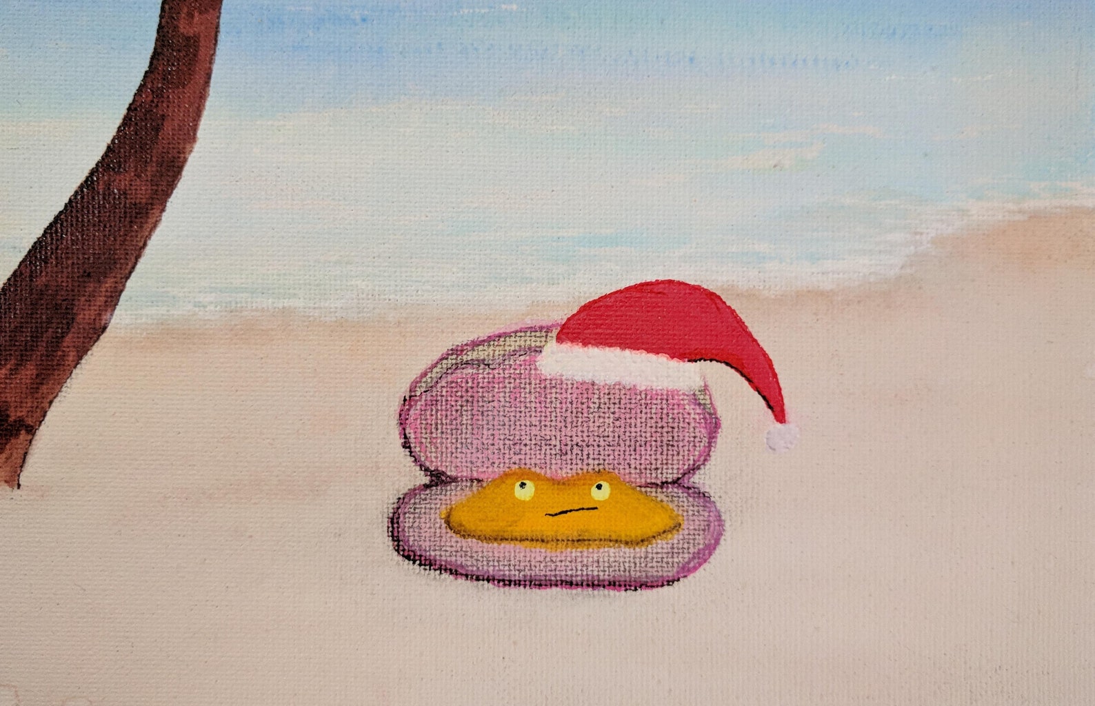 Whimsical Santa Clam Palm Tree Beach Painting 9x12 Original Nautical ...