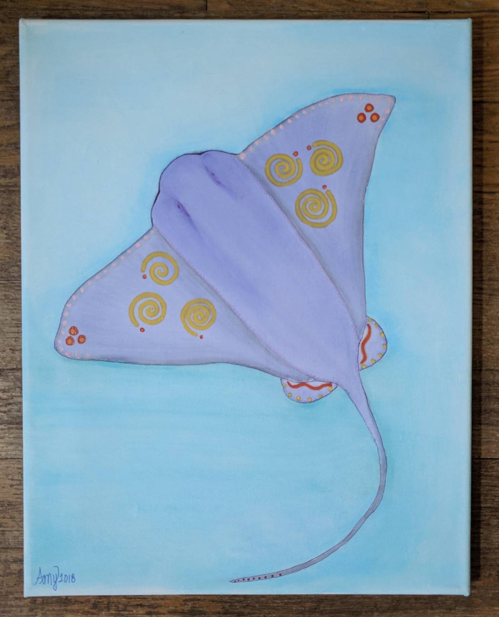 Nautical Stingray Mixed Media Painting 11x14 Original Folk Art - Etsy