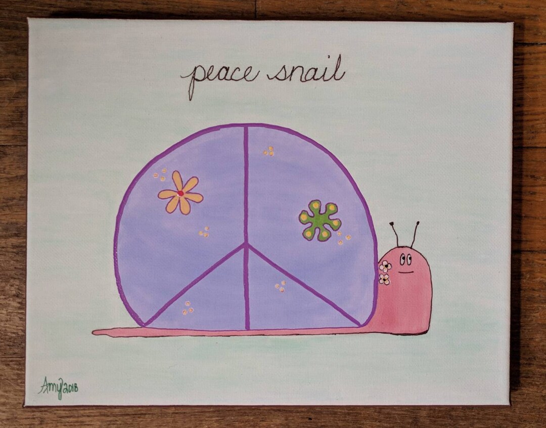 Whimsical Peace Snail Mixed Media Painting 8x10 Original Folk Art - Etsy