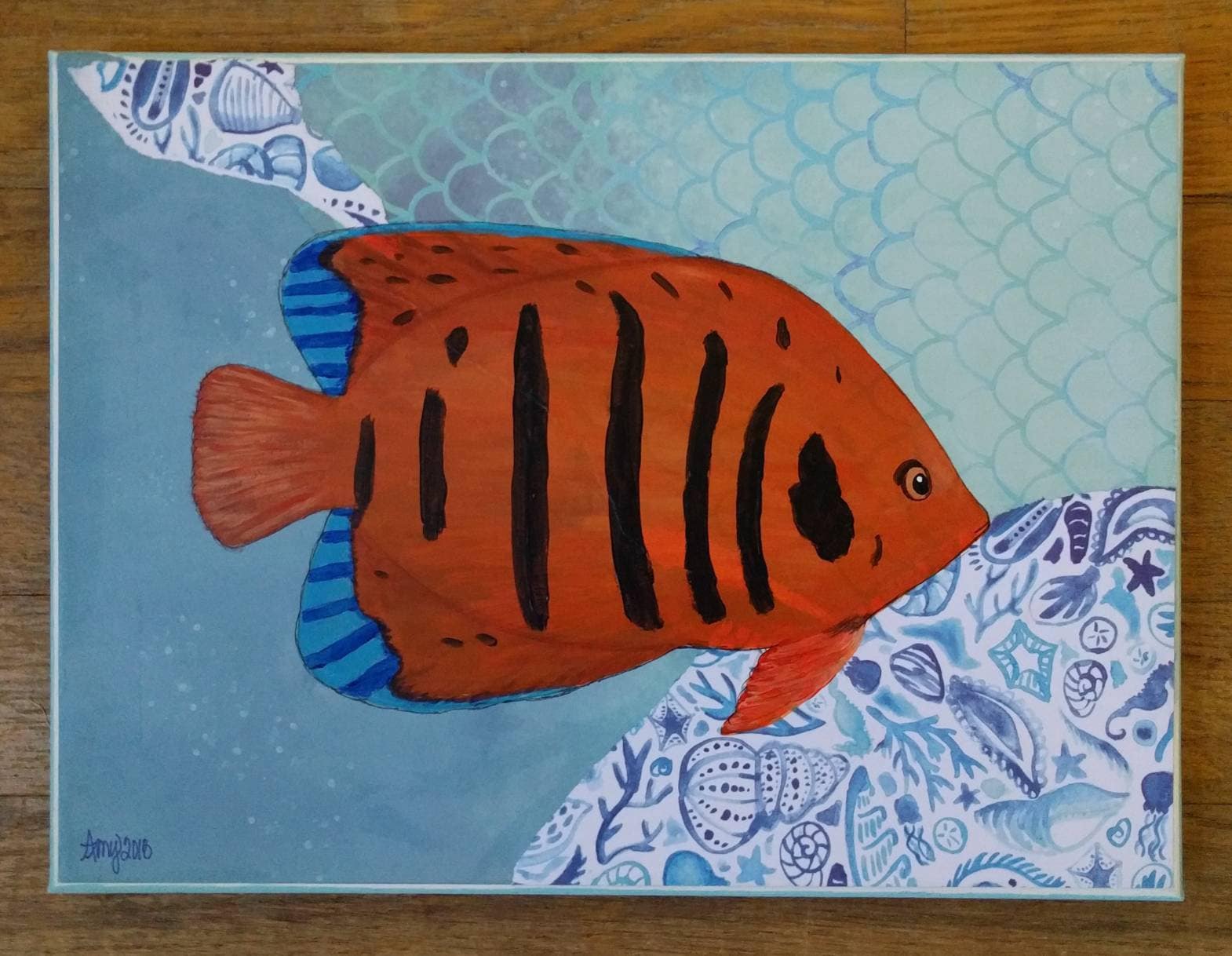 Tropical Reef Fish Painting 9x12 Original Nautical Folk Art Mixed Media ...
